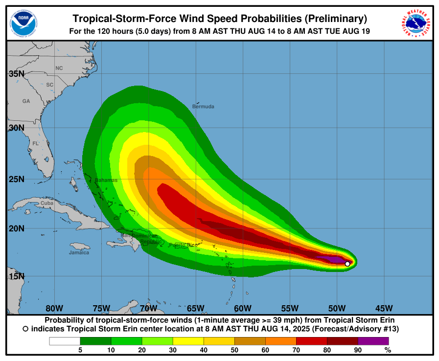 Tropical Storm Erin on Track to Become Hurricane Friday, Threatens ...